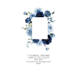Dusty Blue Navy Floral Clipart Watercolor Flowers Clip Art Indigo ...