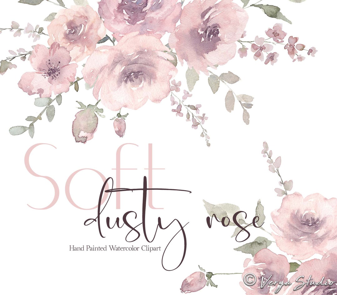 Dusty Pink Floral Clipart Soft Watercolor Flowers Clip Art Light Dusty ...