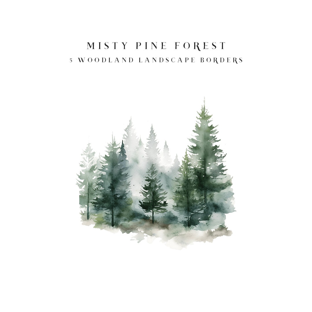 Misty Pine Forest Clipart Watercolor Woodland Landscapes 5 PNG Pine ...