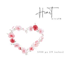 Valentines Wreath Clipart, Watercolor Floral Heart PNG, Pink Flowers ...