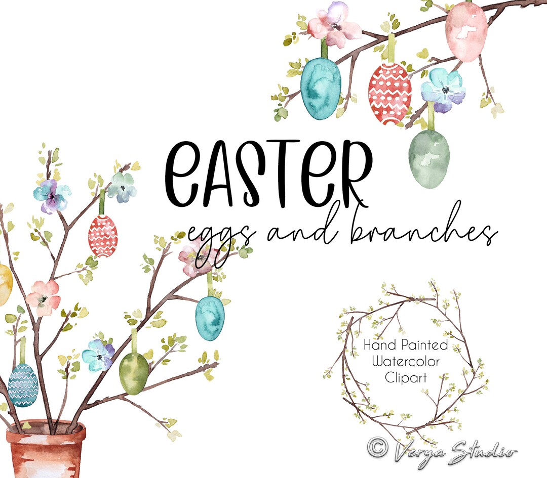 Easter Clipart Watercolor Spring Clip Art Easter Eggs Spring Floral ...