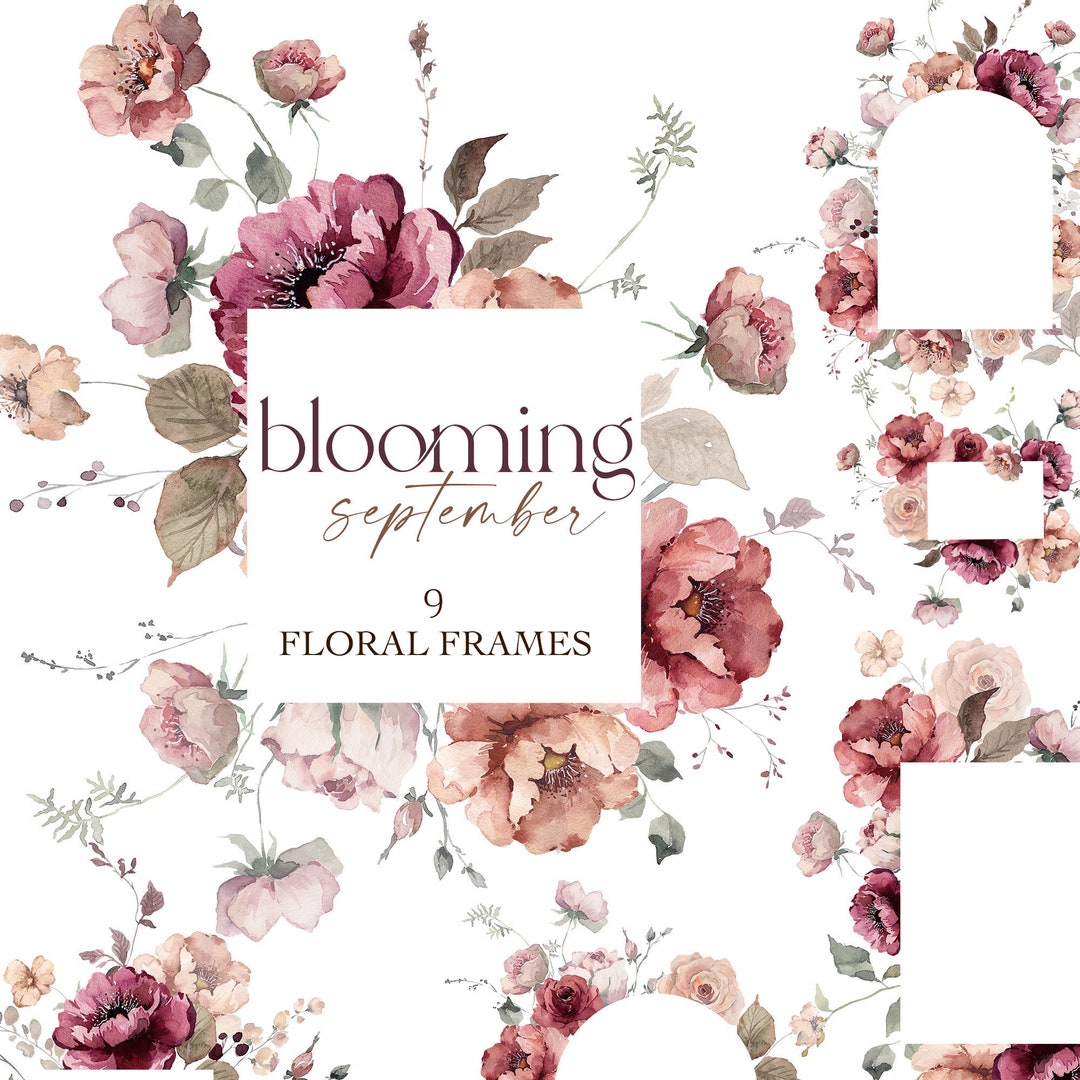 Burgundy Beige Floral Clipart Marsala Fall Clipart Watercolor Flowers ...