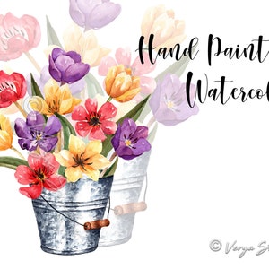 Tulips Watercolor Floral Clipart Spring Clip Art Easter Vintage Red ...