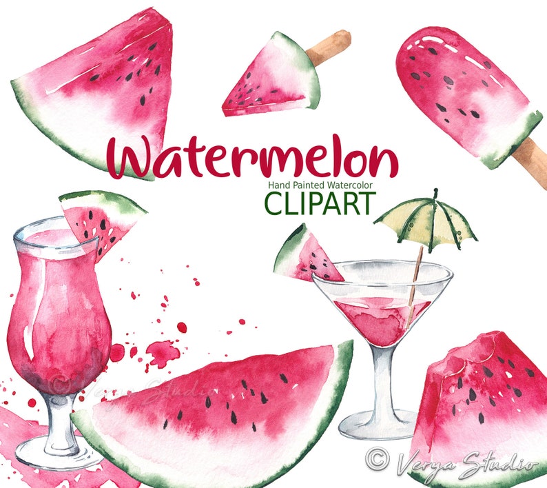 Watermelon Clipart Watercolor Watermelon Clip Art Summer - Etsy