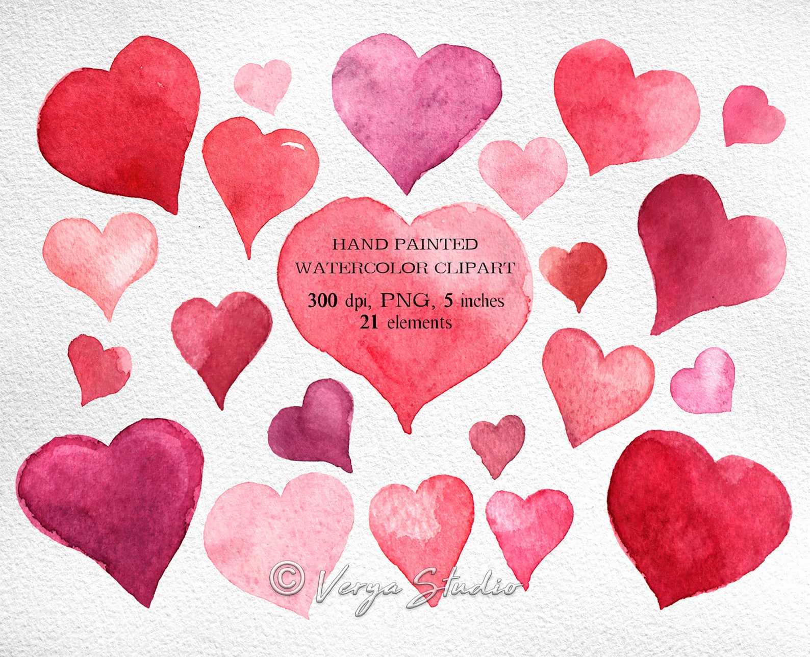 Valentines Hearts Watercolor Clipart PNG Hand Painted Hearts | Etsy