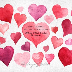 Valentines Hearts Watercolor Clipart PNG, Hand Painted Hearts ...
