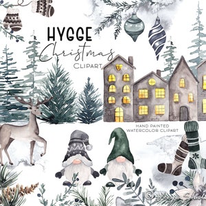 Scandinavian Christmas Clipart Watercolor Winter Clip Art Nordic Xmas ...