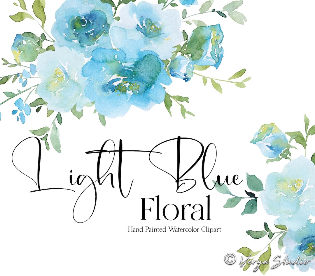 Light Blue Watercolor Floral Clipart Pastel Baby Blue Flowers Clip Art ...