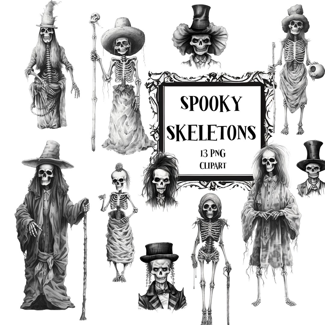 Skeletons Clipart Halloween Clip Art Vintage Victorian Skull Skeleton ...