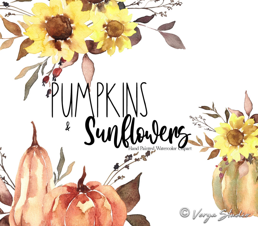 Rustic Watercolor Fall Floral Clipart, Sunflowers Bouquet PNG, Floral ...