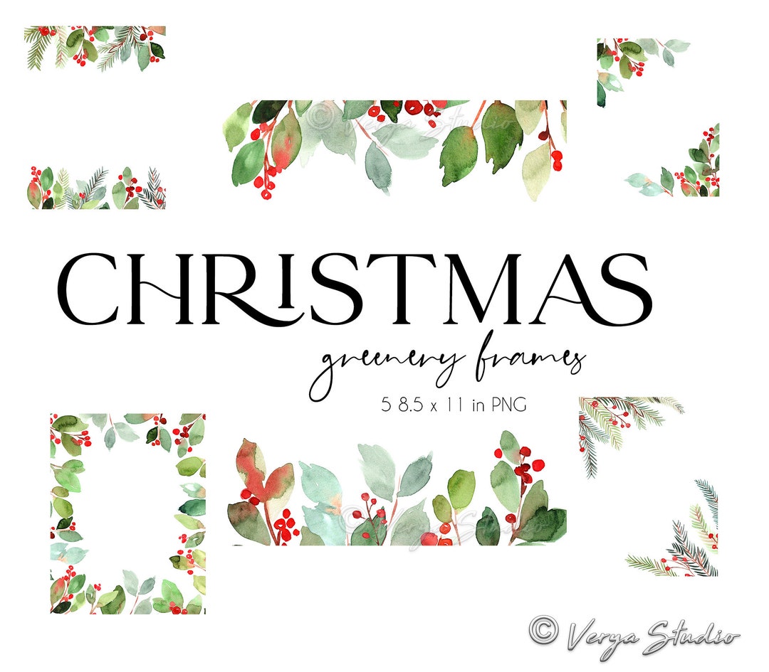 Christmas Frames Clipart Winter Berries Greenery Clip Art Green Leaves ...