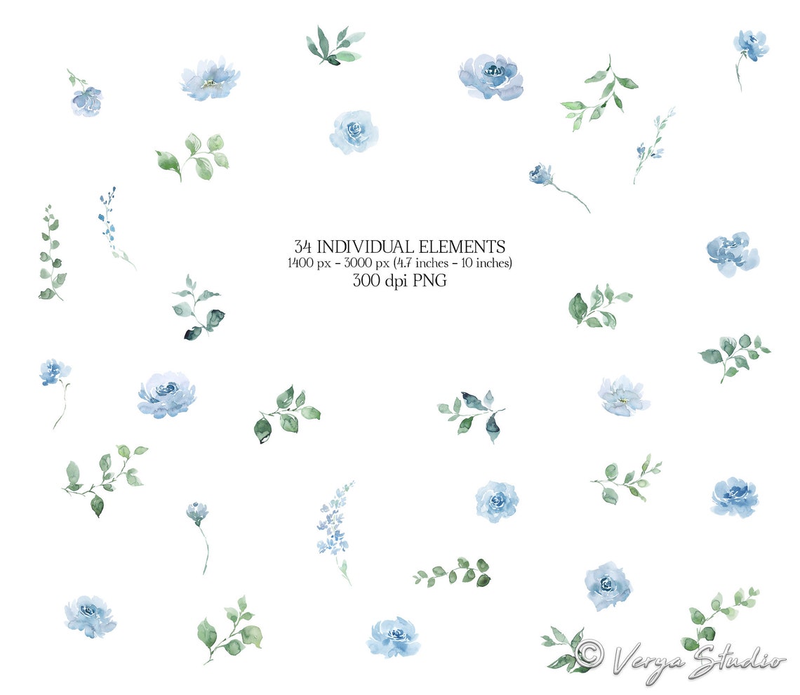 Blue Watercolor Floral Clipart Light Blue Flowers Clip Art | Etsy Canada