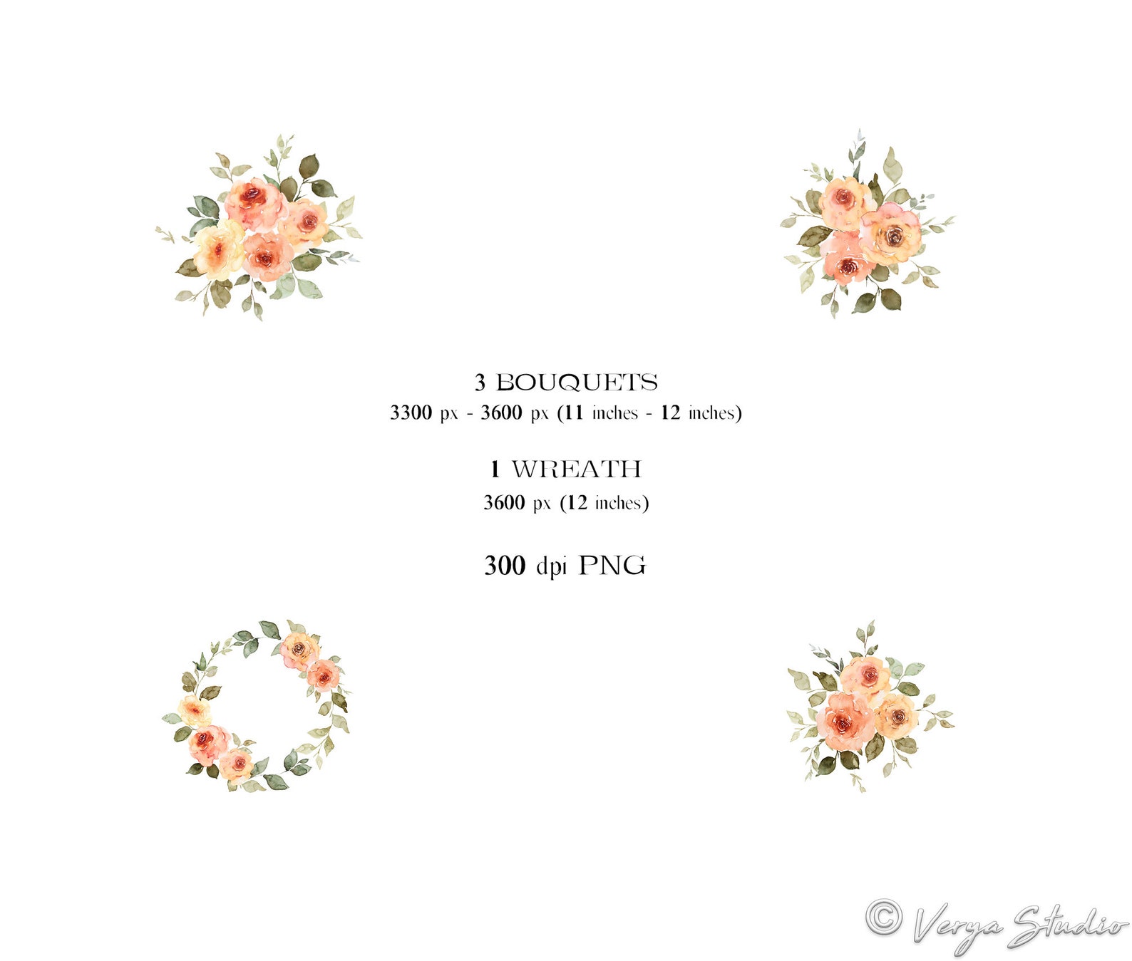 Peach Orange Watercolor Flowers Clipart Floral Clipart Coral - Etsy