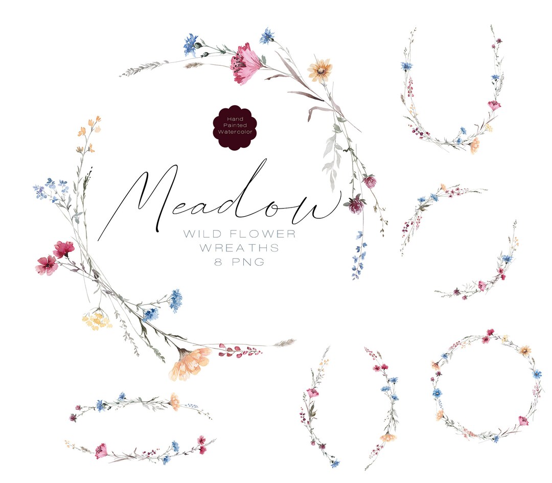 Wild Flower Clipart Watercolor Floral Wreaths Clip Art, Tiny Blooms ...