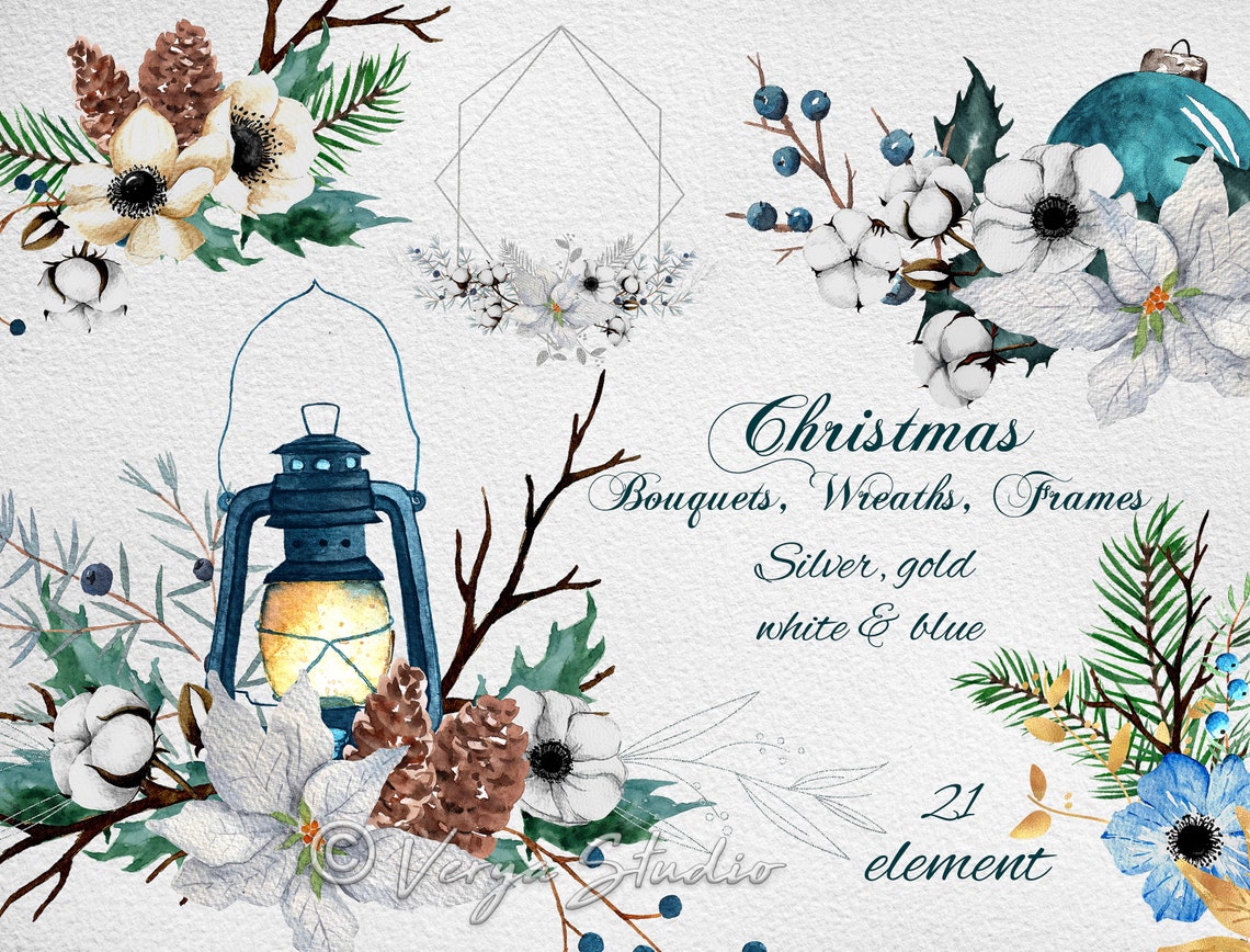 Christmas Clipart Watercolor Winter Clip Art Christmas Card - Etsy