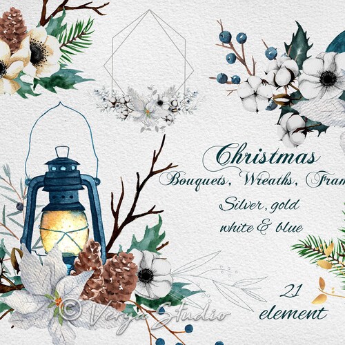 Watercolor Winter Wreath Clipart Watercolor Christmas Wreath - Etsy