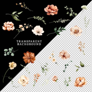 Rust Floral Clipart Watercolor Fall Flowers Clip Art Burnt Orange Beige ...