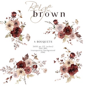 Boho Autumn Flowers Clipart Taupe Brown Marsala Blush Watercolor Wild ...
