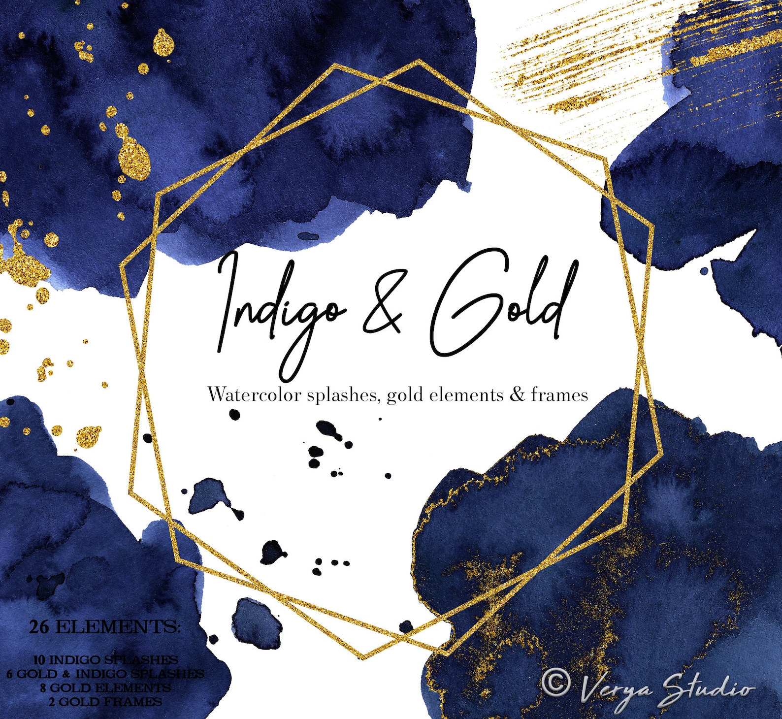 Indigo Blue Watercolor Splashes Clipart Navy Splodges Splatter - Etsy