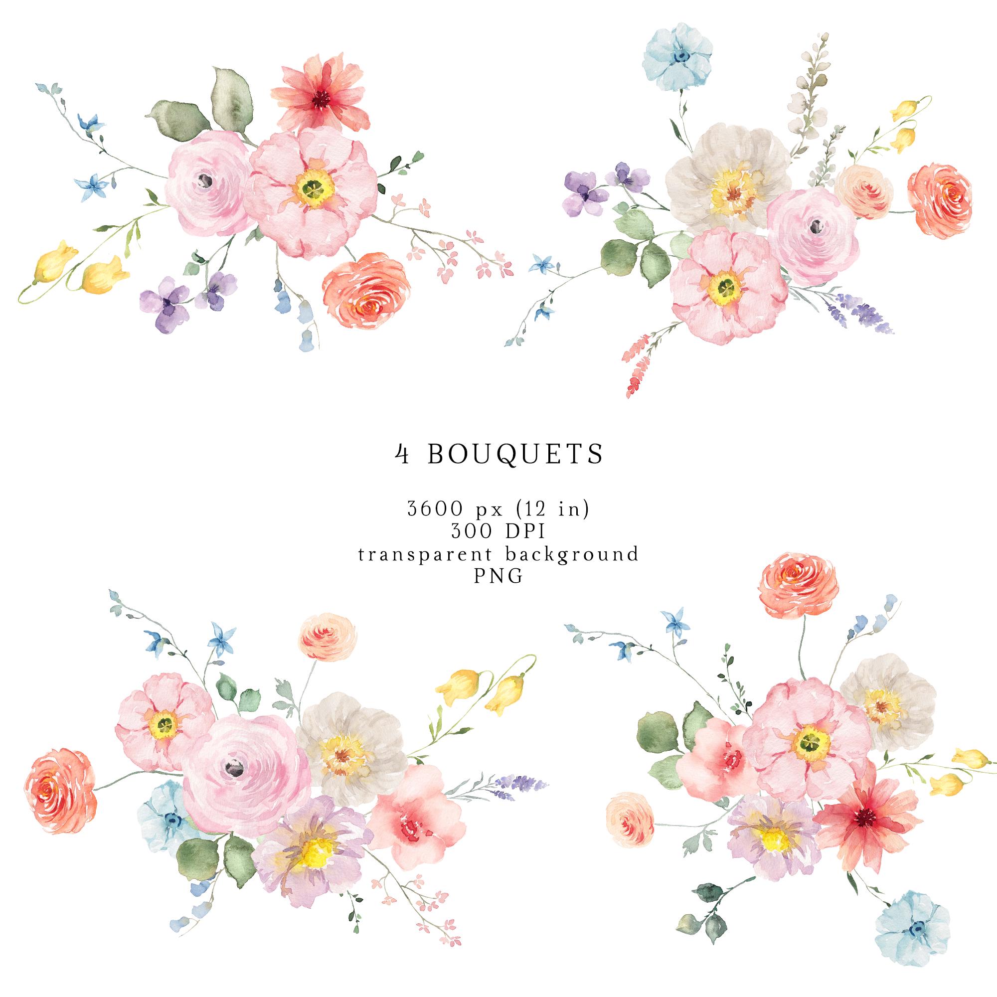 Mélodie Floral Clipart, Watercolor Clipart, Watercolor Flower PNG ...