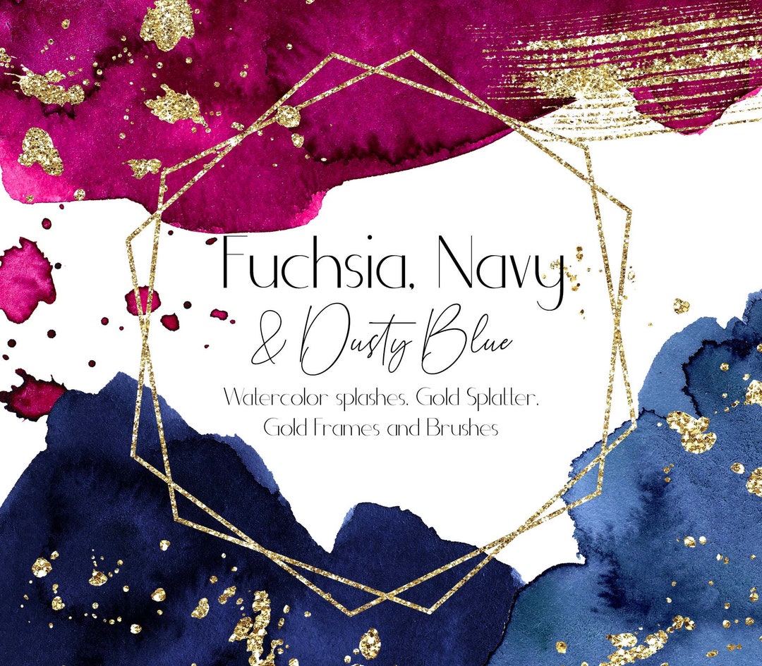 Fuchsia Navy Watercolor Splashes Clipart Pink Blue Watercolor Washes ...