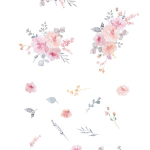 Peach Pink Floral Clipart Watercolor Spring Flowers Clip Art Orange ...