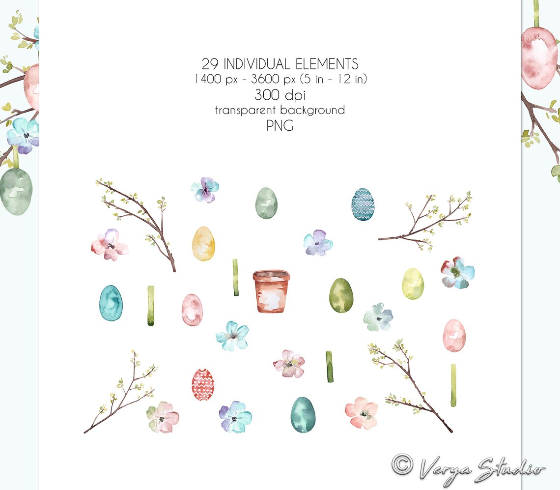 Easter Clipart Watercolor Spring Clip Art Easter Eggs Spring Floral ...