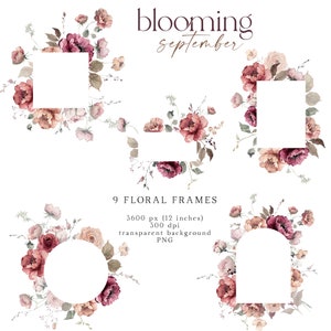 Burgundy Beige Floral Clipart Marsala Fall Clipart Watercolor Flowers ...