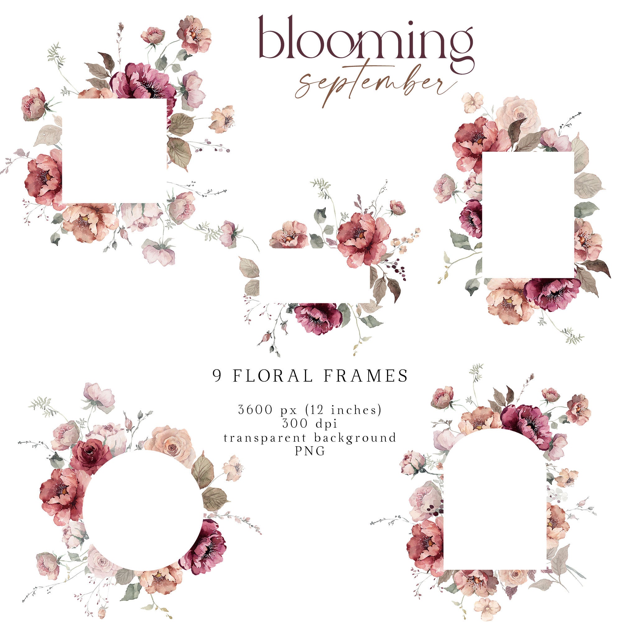 Burgundy Beige Floral Clipart Marsala Fall Clipart Watercolor Flowers ...