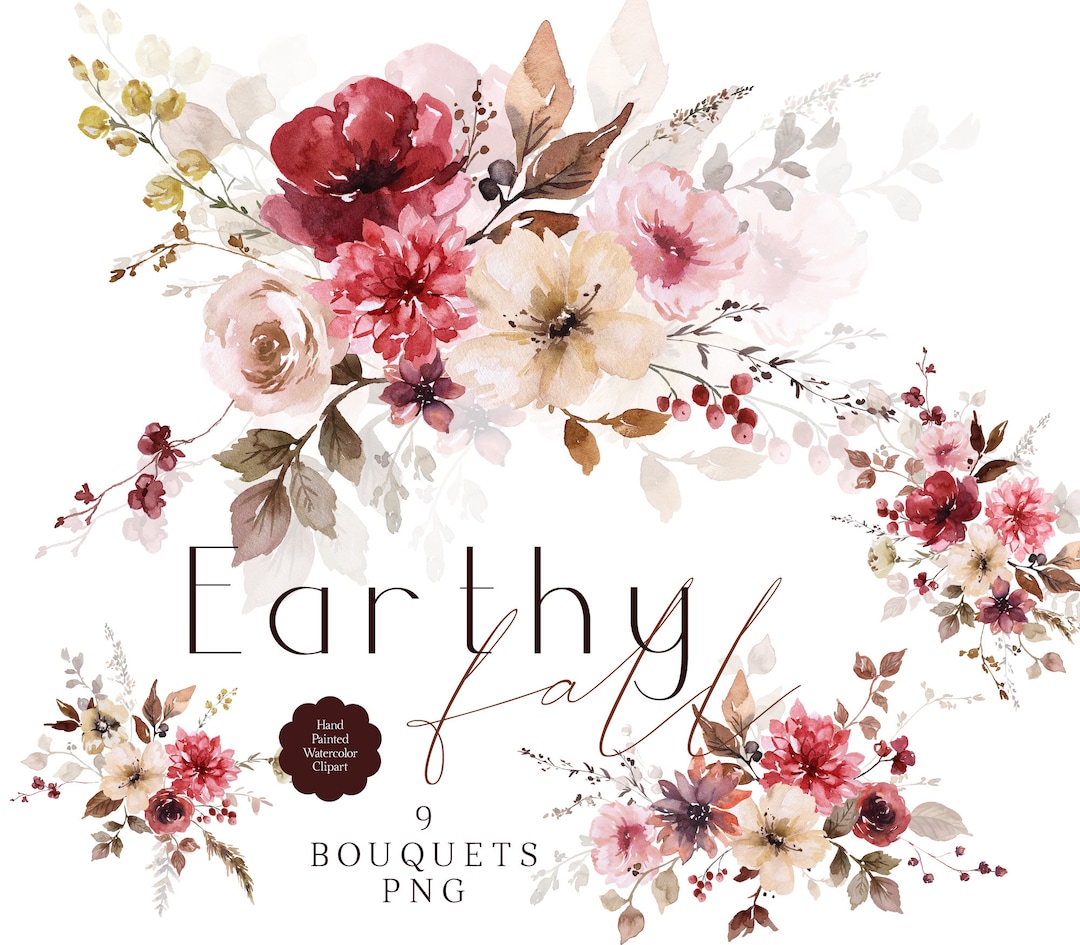 Burgundy Marsala Fall Floral Clipart - Watercolor Flowers, Autumn ...