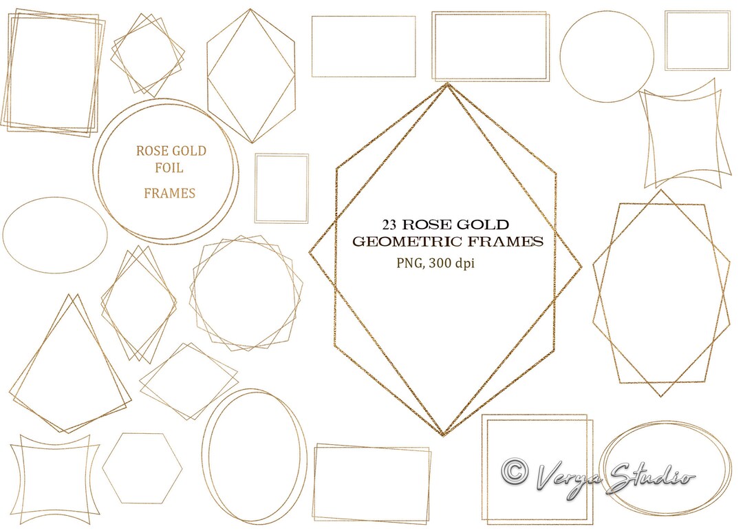 Rose Gold Geometric Frames PNG Clipart Set, Rose Gold Frames Overlays ...