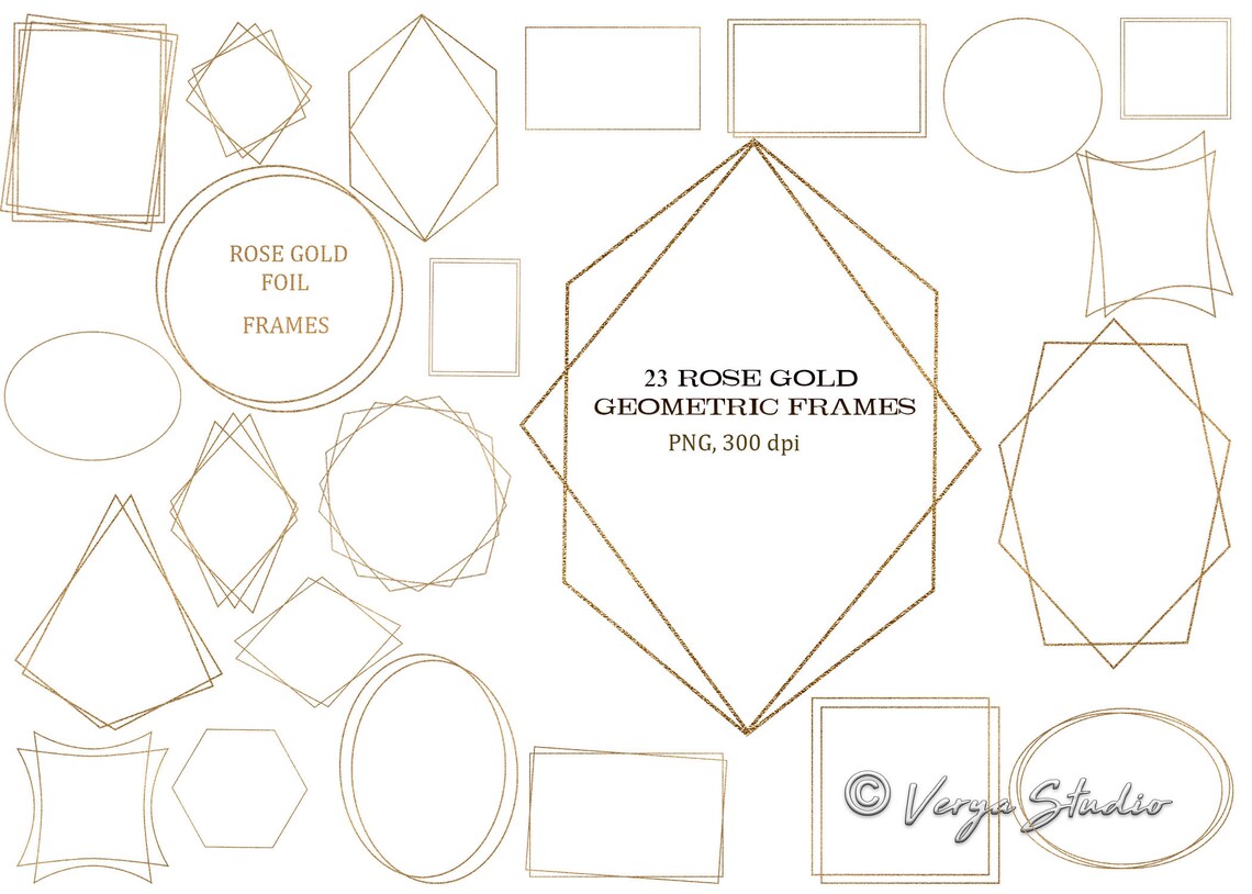 Rose Gold Geometric Frames PNG Clipart Set Rose gold frames | Etsy