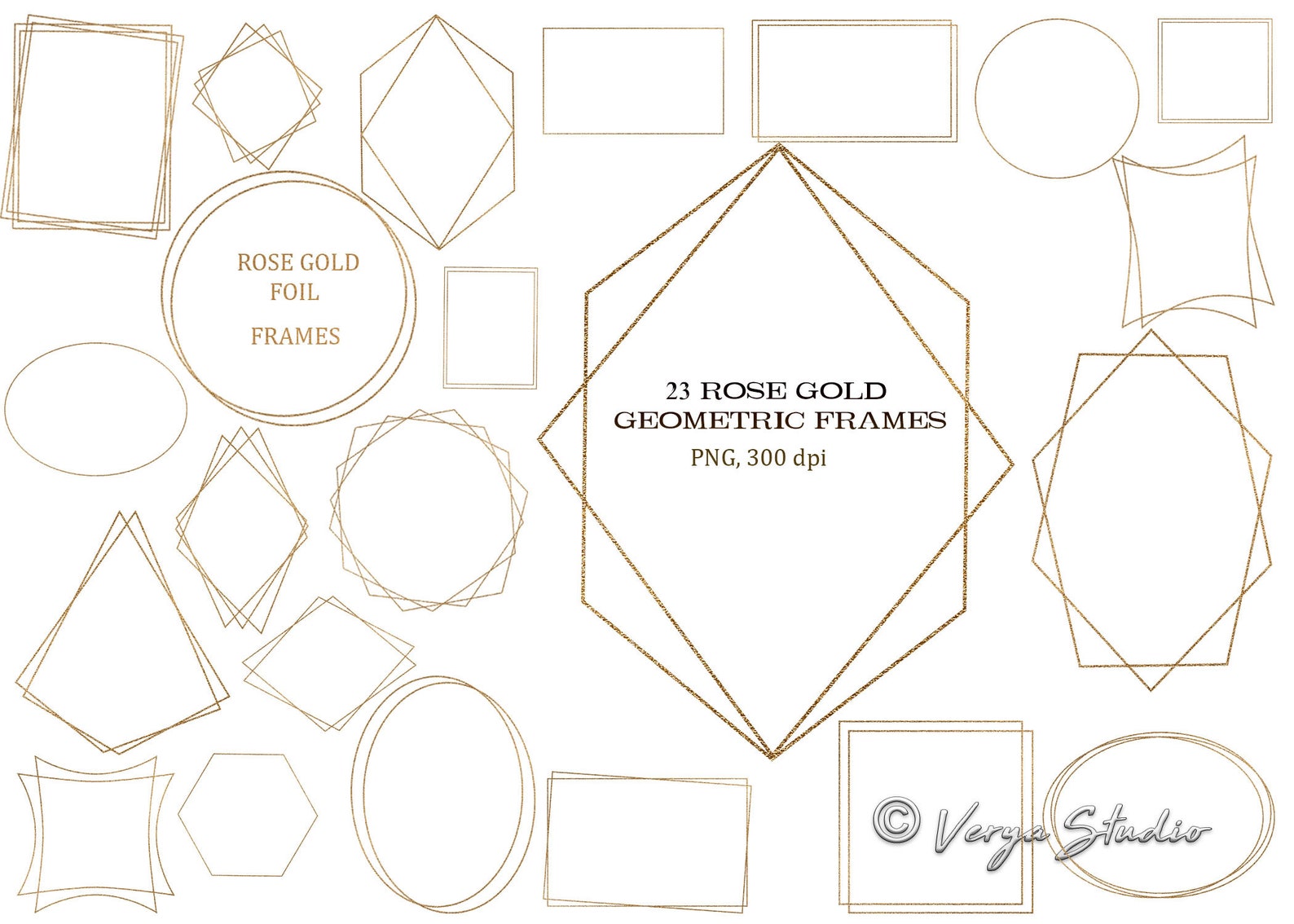 Rose Gold Geometric Frames PNG Clipart Set Rose gold frames | Etsy