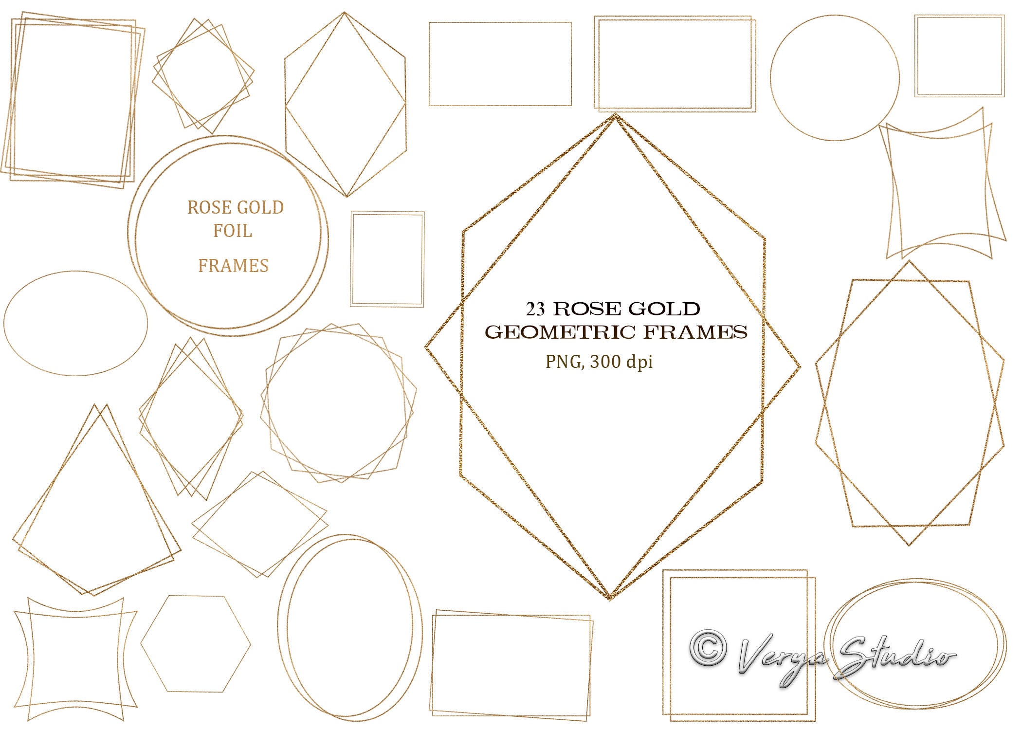 Rose Gold Geometric Frames PNG Clipart Set Rose Gold Frames - Etsy