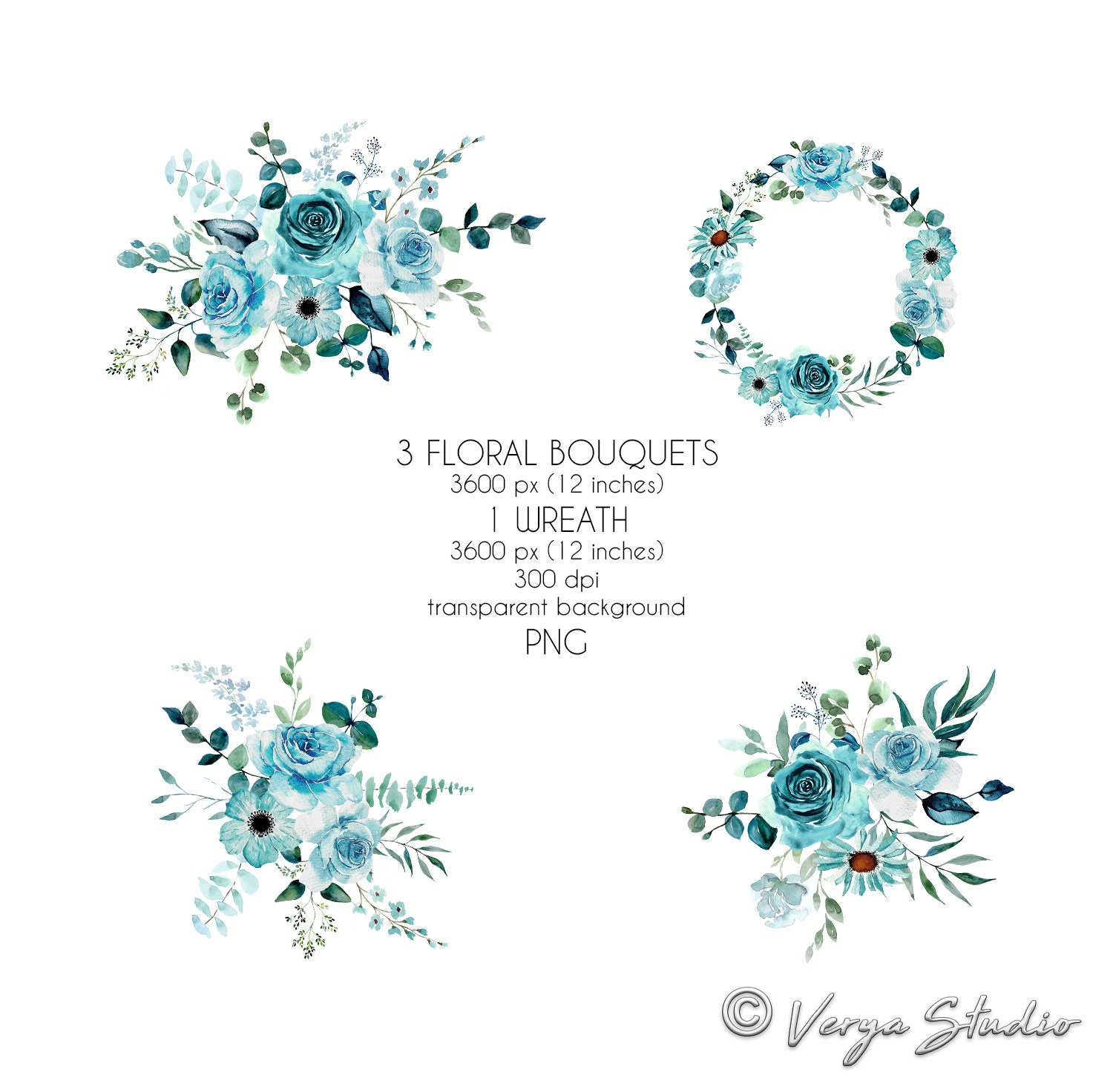 Mint Watercolor Flowers Clipart Floral Clip Art Mint Green Roses ...