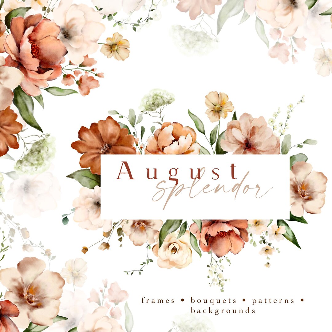 Rust Beige Floral Clipart Watercolor Fall Flowers Clip Art Burnt Orange ...