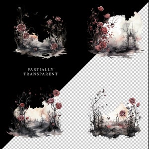 Goth Halloween Clipart Watercolor Floral Fall Autumn Harvest Gothic ...