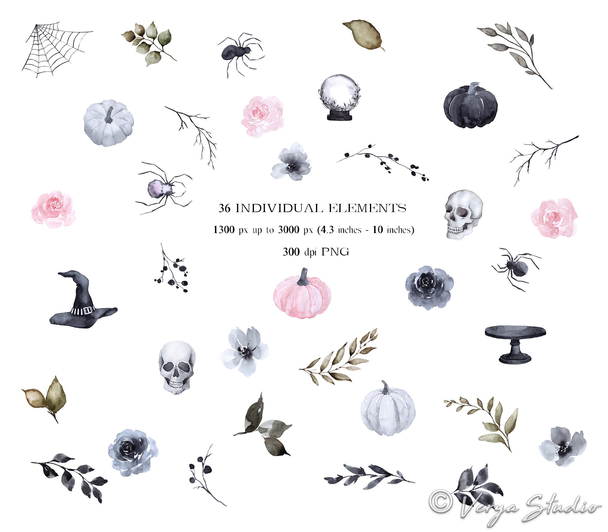 Halloween Clipart Watercolor Halloween Clip Art Pastel Goth Halloween ...