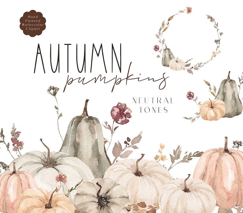 Fall Clipart Watercolor Autumn Pumpkins Clip Art Set Fall Leaves ...