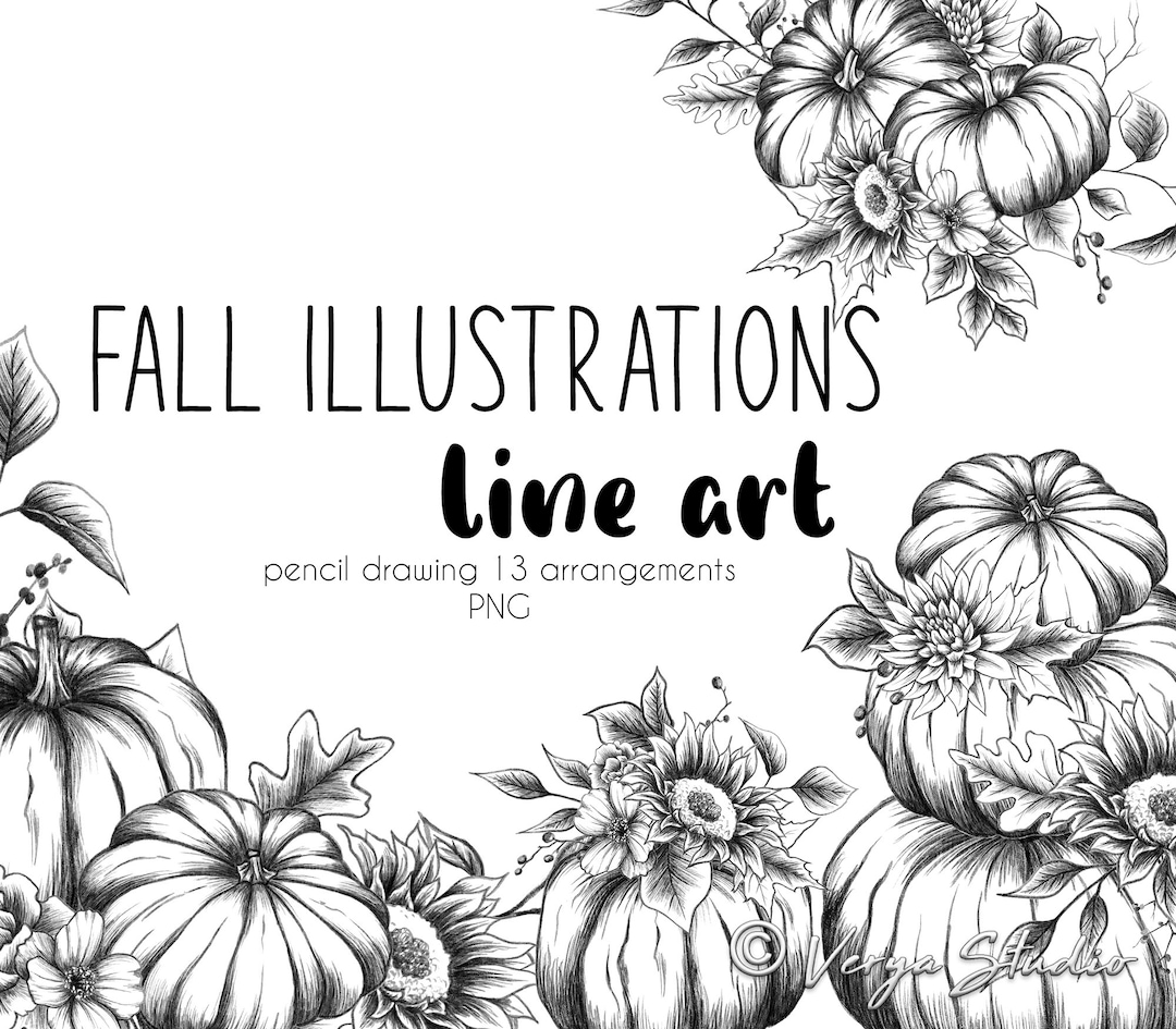 Fall Clip Art Autumn Clipart Pencil Line Art Drawing Arrangements ...