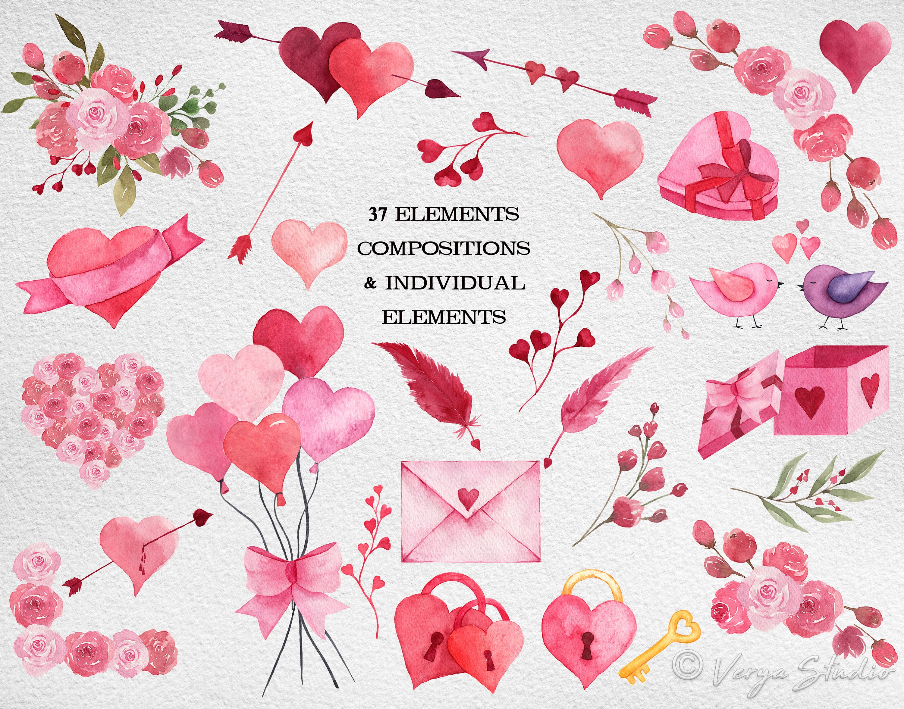 Valentine's Day Watercolor Clipart PNG Romantic Roses - Etsy