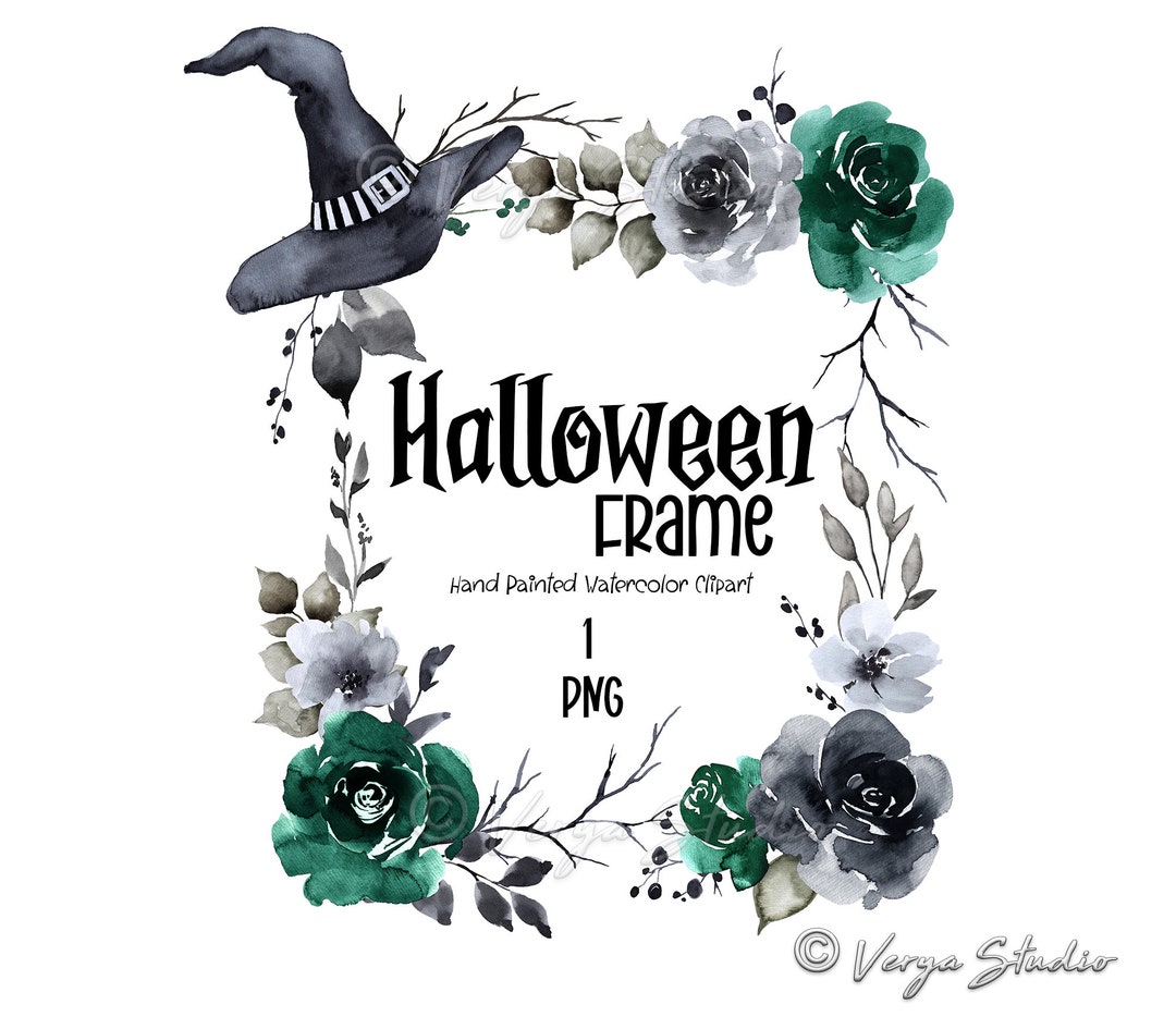 Halloween Frame Clipart Watercolor Emerald Green Halloween Frame Clip ...