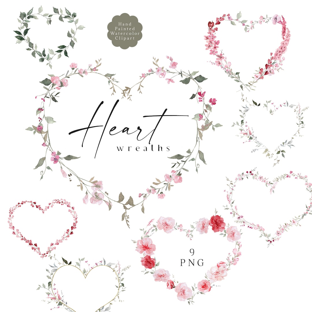 Heart Wreath, Floral Clipart, Floral Valentines Botanical Frame ...