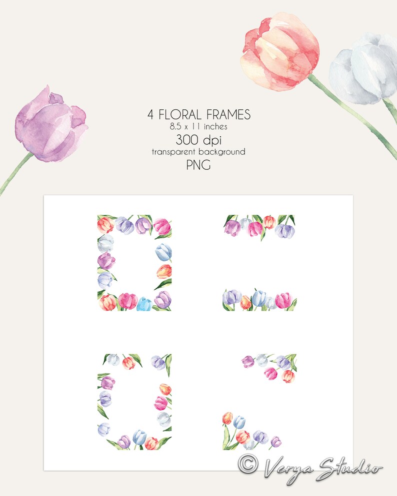 Spring Clipart Watercolor Tulips Clip Art Easter Clipart - Etsy