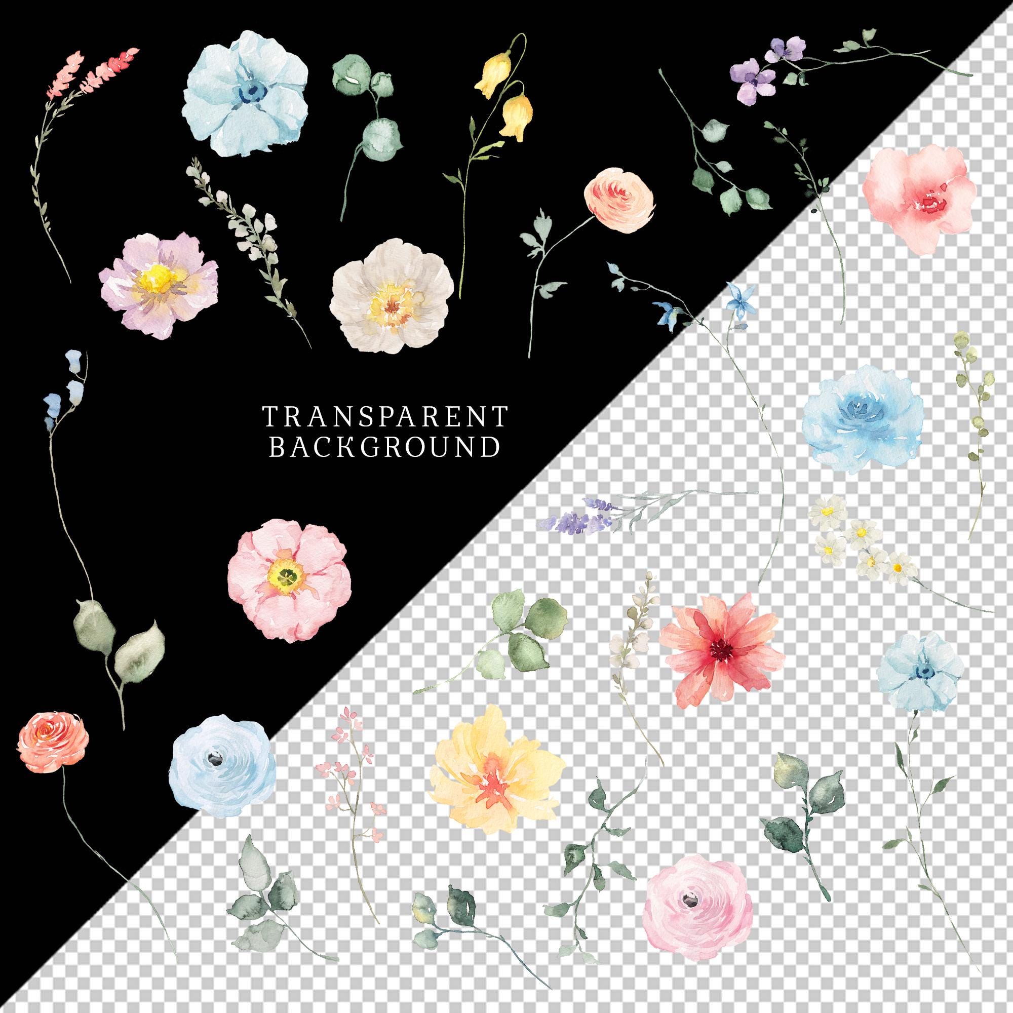 Mélodie Floral Clipart, Watercolor Clipart, Watercolor Flower PNG ...