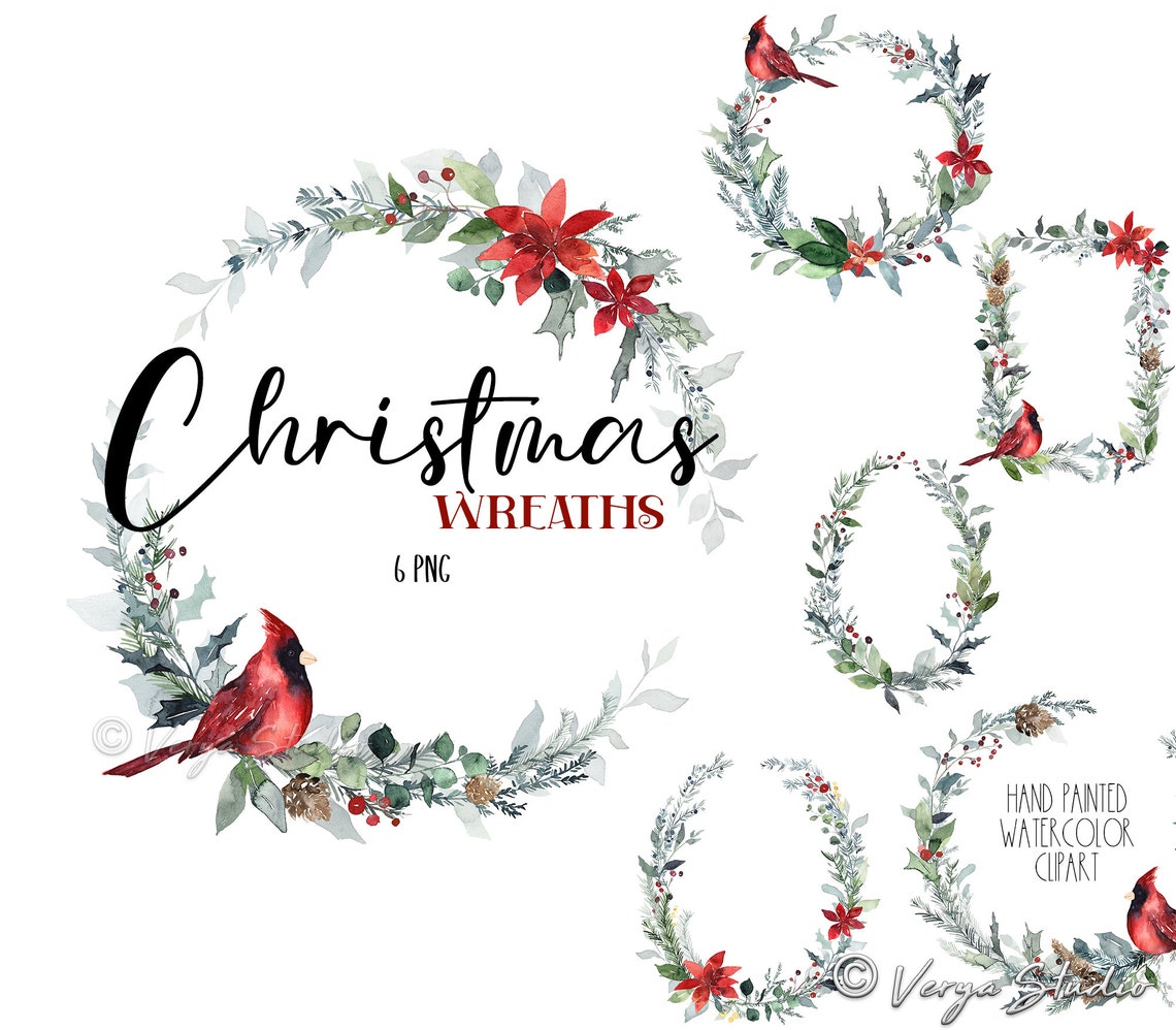 Christmas Clipart Wreaths Watercolor Xmas Wreath Clip Art - Etsy