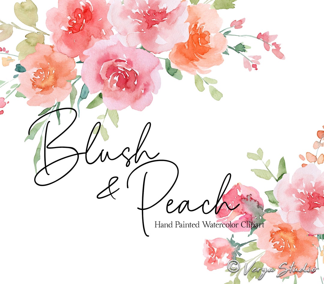 Peach Blush Watercolor Flowers Clipart Floral Clip Art Orange Pink ...