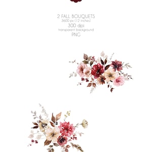Marsala Burgundy Fall Floral Clipart - Watercolor Flowers, Autumn ...