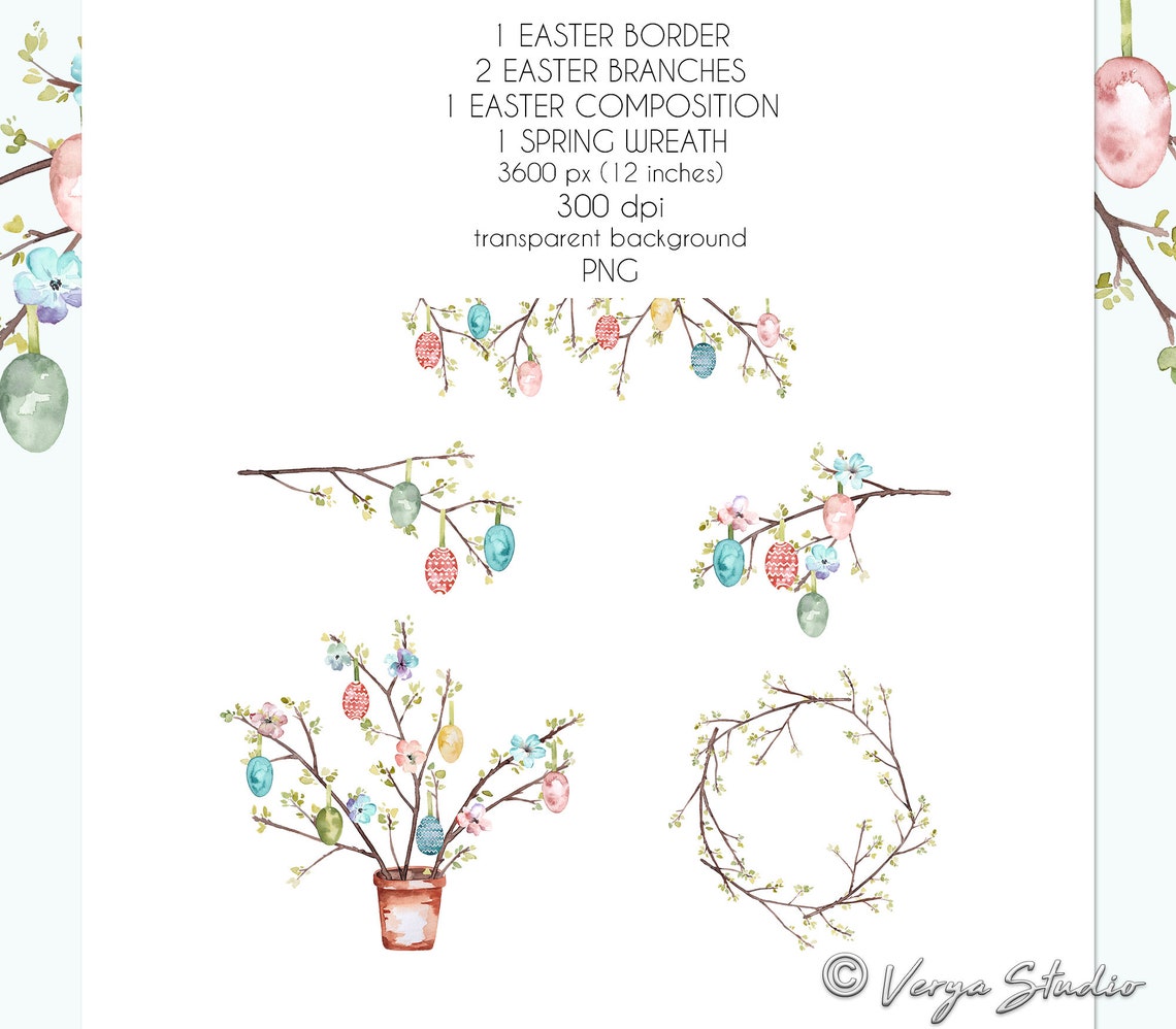 Easter Clipart Watercolor Spring Clip Art Easter Eggs Spring Floral ...