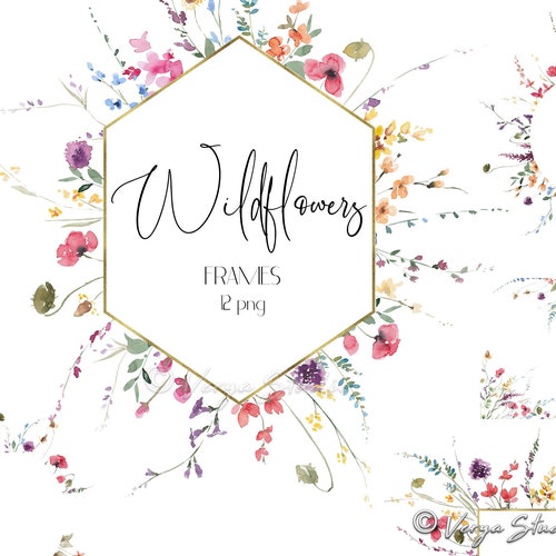 Watercolor Border Wildflower Border Vibrant Floral Clipart - Etsy